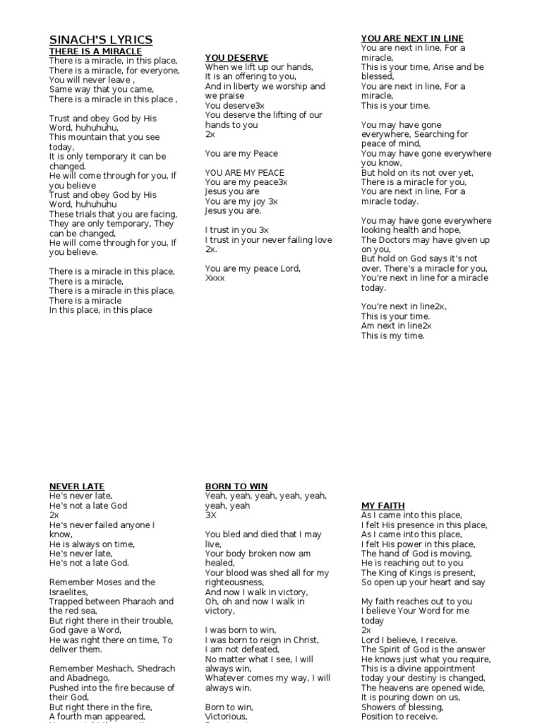 Sinach Lyrics | PDF | Miracle | Jesus