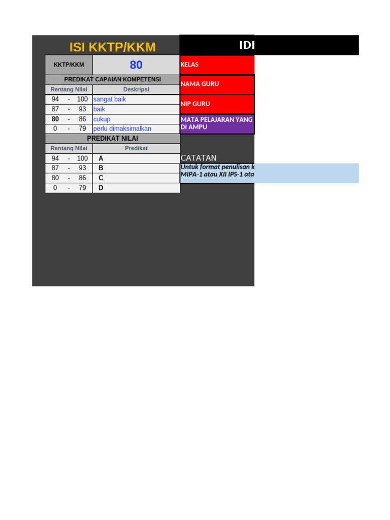 Form Nilai PTS | PDF