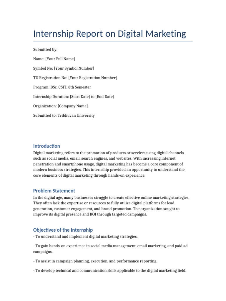 Digital Marketing Internship Overview | PDF | Digital Marketing | Marketing