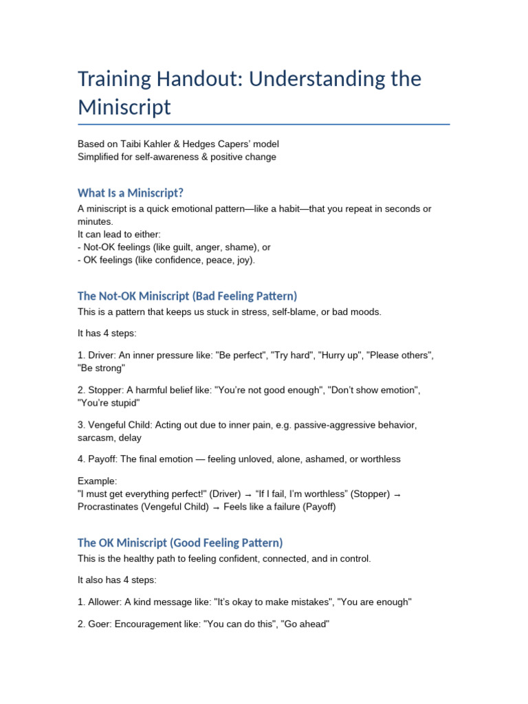 Miniscript Training Handout Updated | PDF | Feeling | Anger
