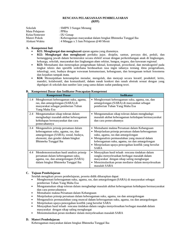 RPP Kelas 9 Semester Genap TH 2025 | PDF