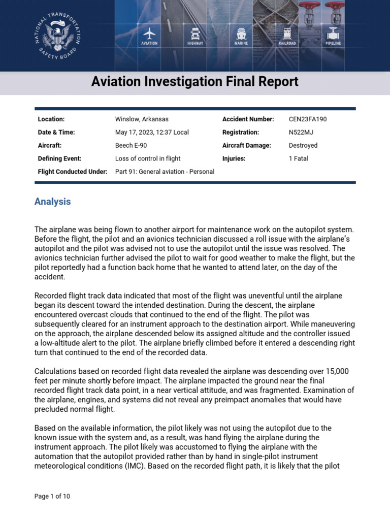 Pilot Error in Fatal Beech E-90 Crash | PDF | Instrument Flight Rules ...