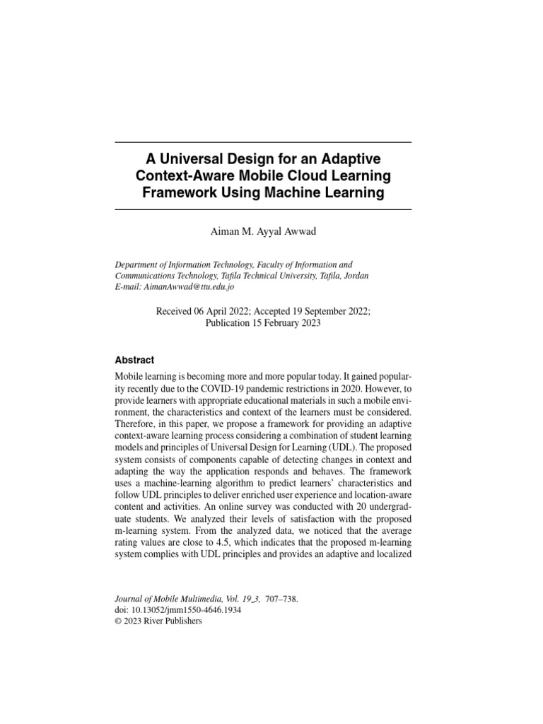 A Universal Design For An Adaptive Context-Aware Mobile Cloud Learning Framework Using Machine ...