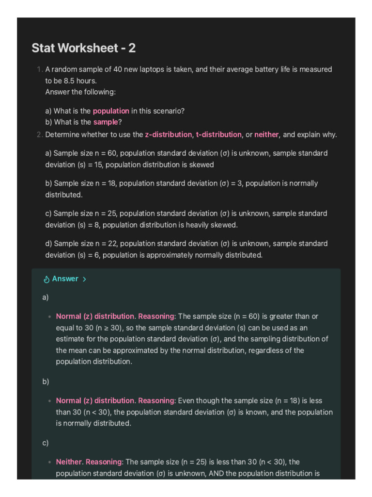 Stat Worksheet - 2 | PDF | Normal Distribution | Sample Size Determination