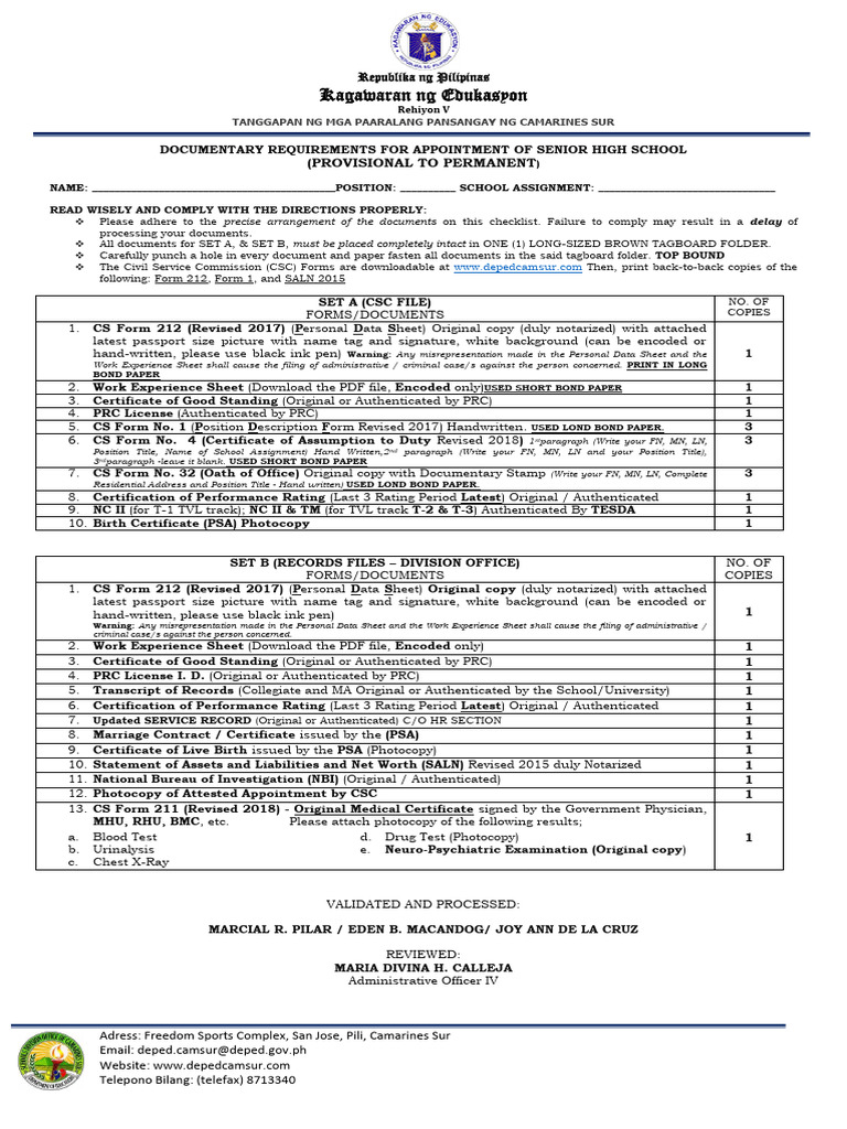 Senior High School Appointment Requirements | PDF