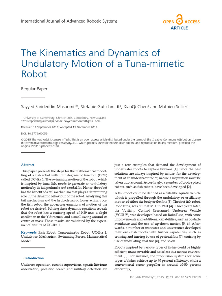 The Kinematics and Dynamics of Undulatory Motion o | PDF | Fin | Waves