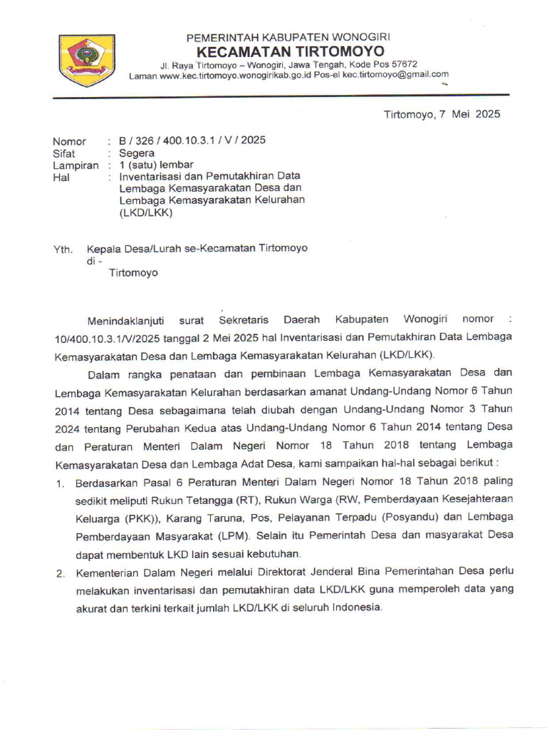 Inventarisasi & Pemutakhiran LKD-LKK - 2025 | PDF