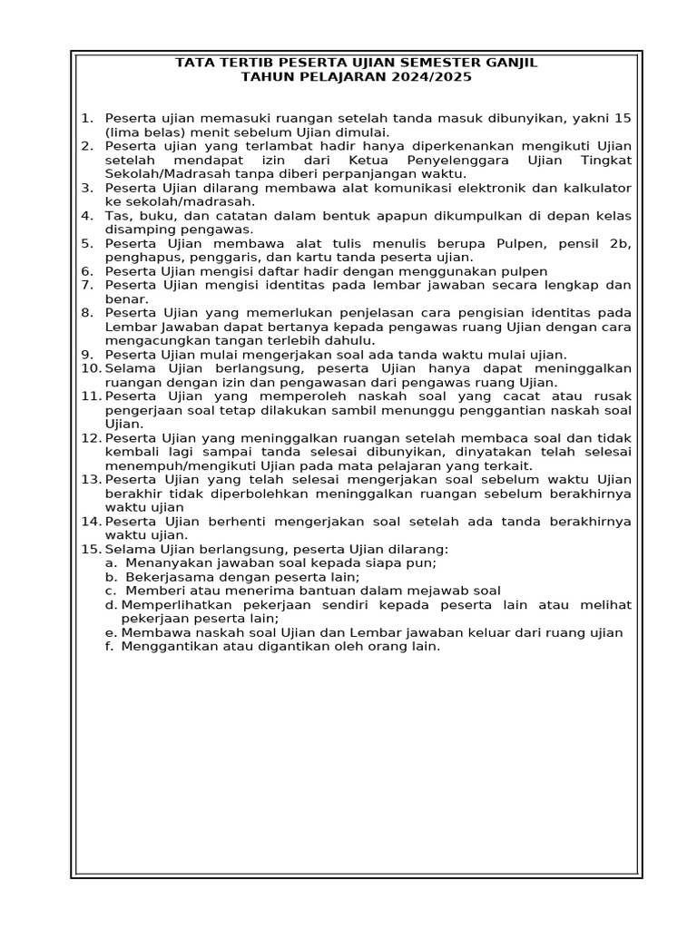 Tata Tertib Peserta Ujian Semester Ganjil | PDF