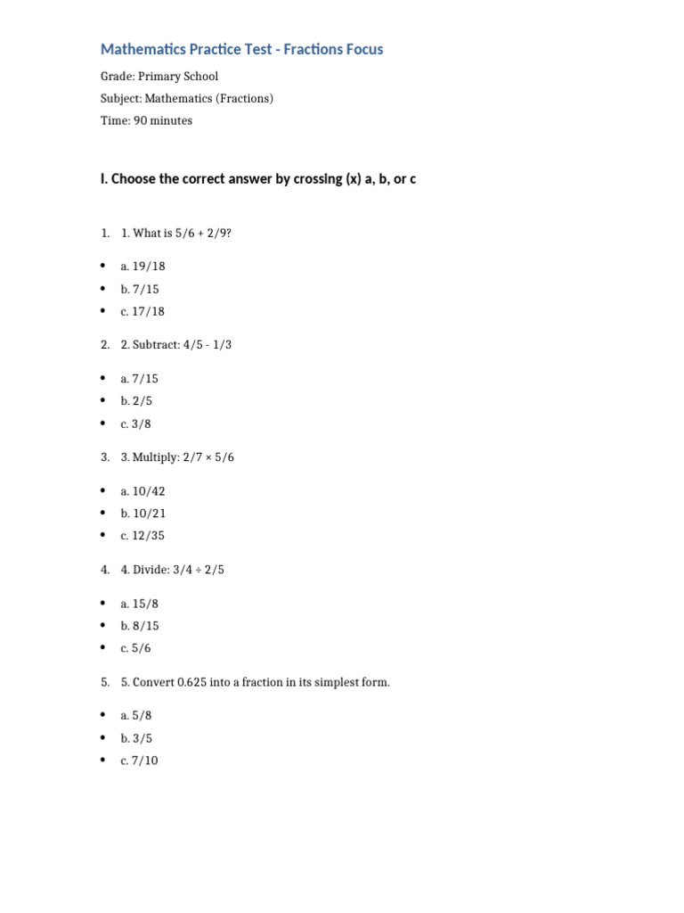 Math Practice Test More Fractions | PDF