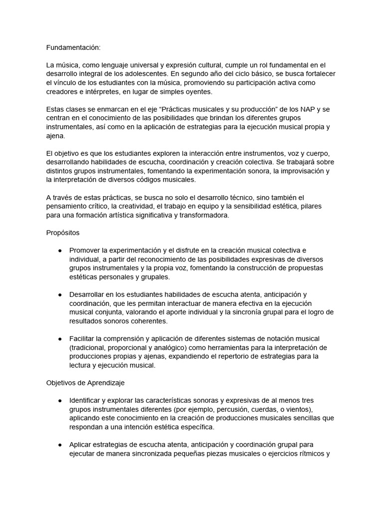 Planificacion | PDF | Ritmo | Instrumentos musicales