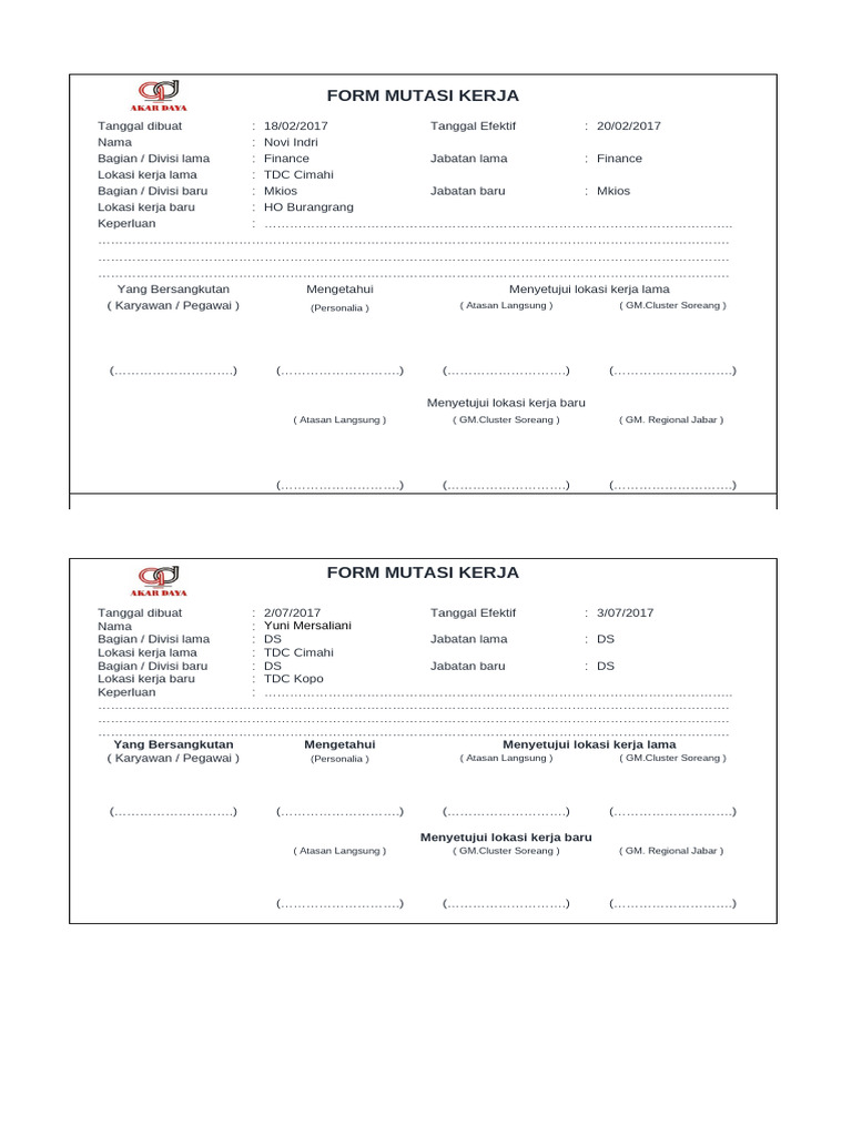 Form Mutasi | PDF