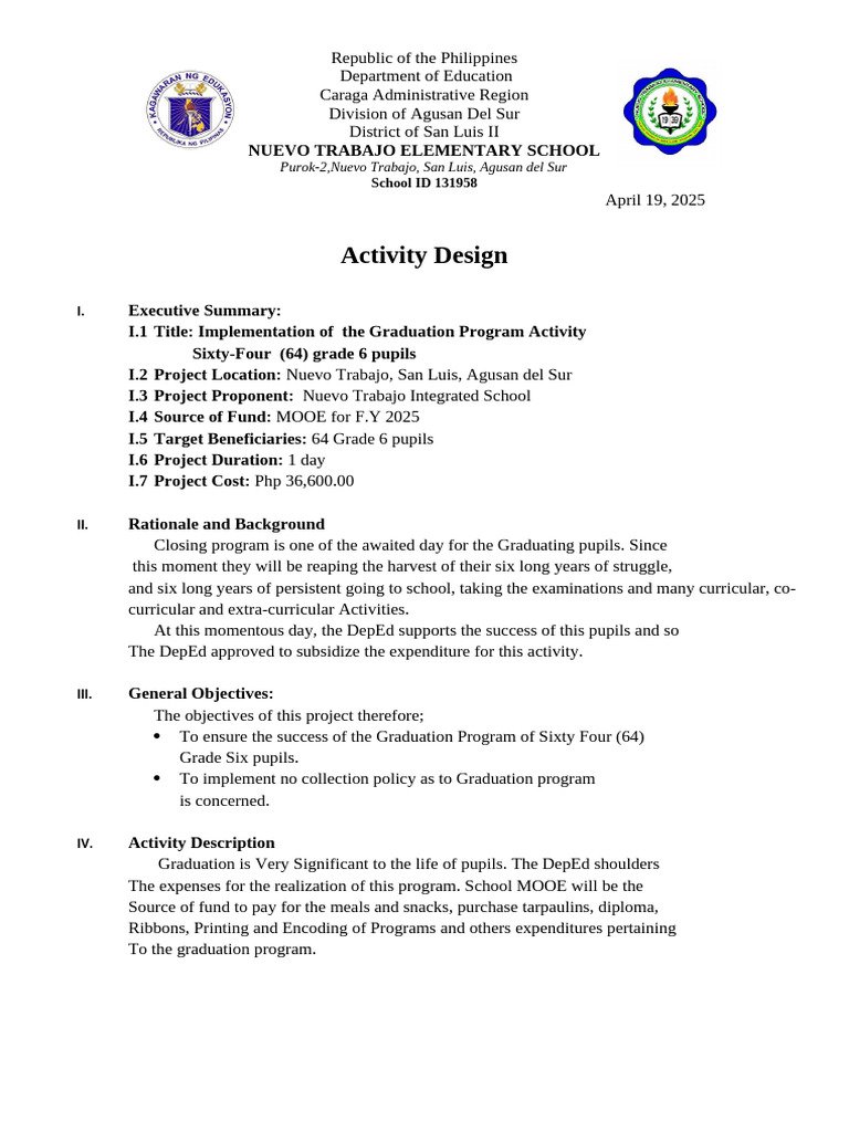 Activity Design For Graduation Program | PDF