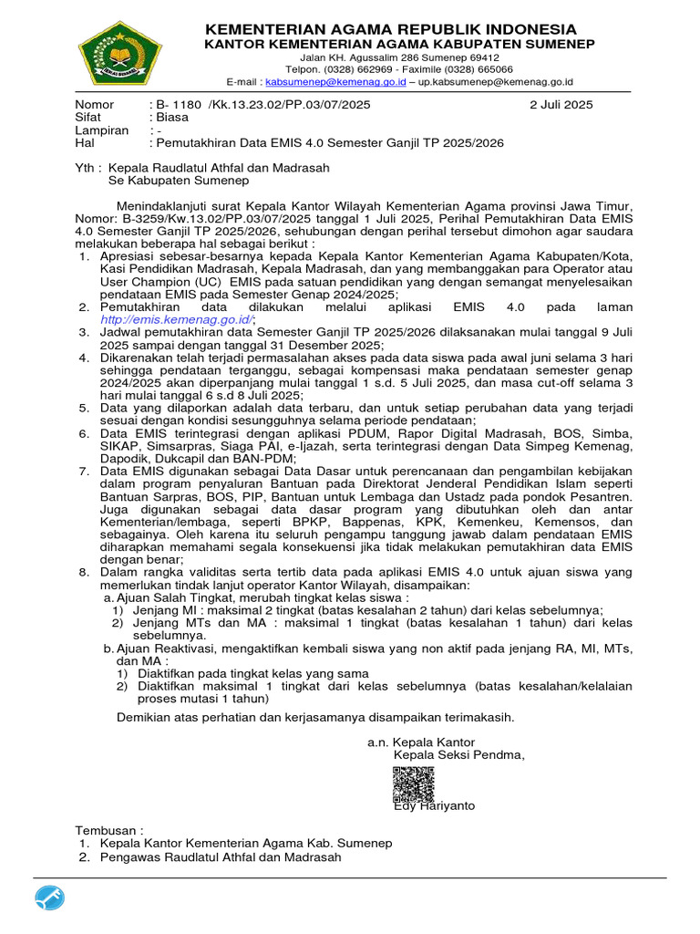 Pemutakhiran Data EMIS 4.0 2025/2026 | PDF
