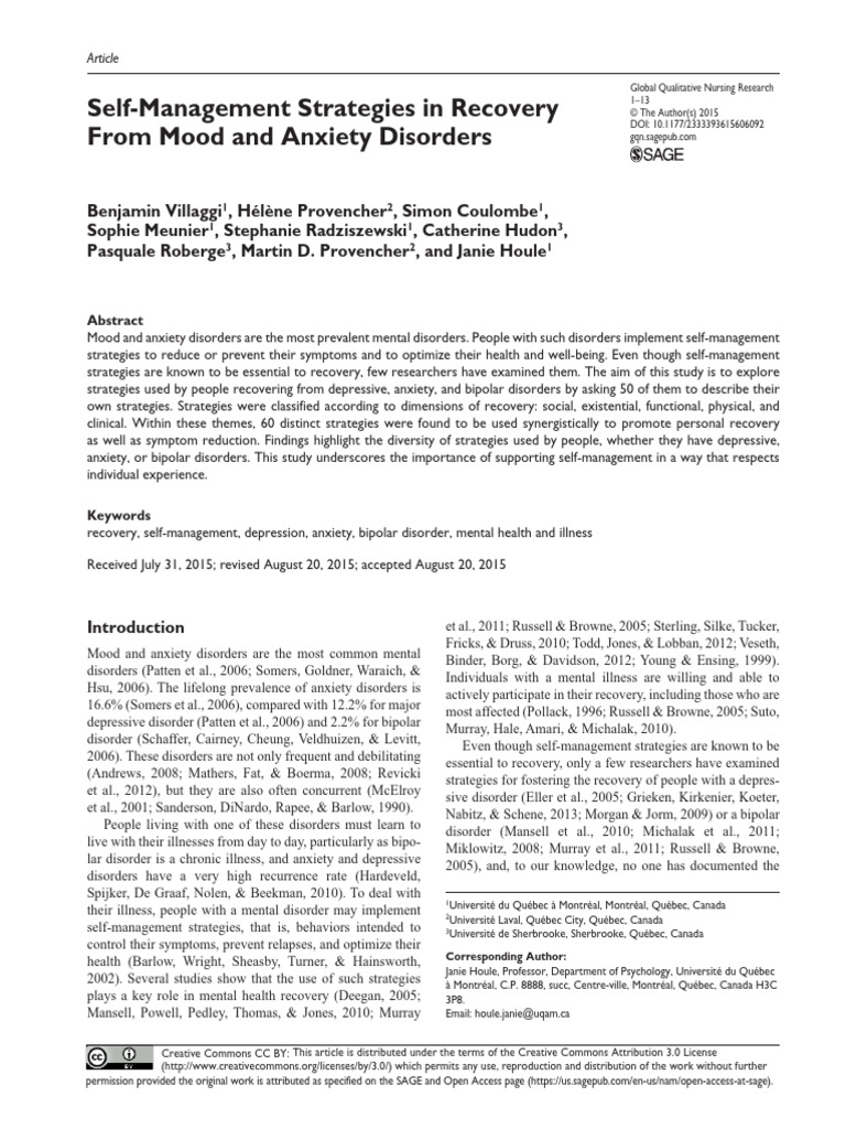 Self-Management in Mental Health Recovery | PDF | Mental Disorder | Anxiety