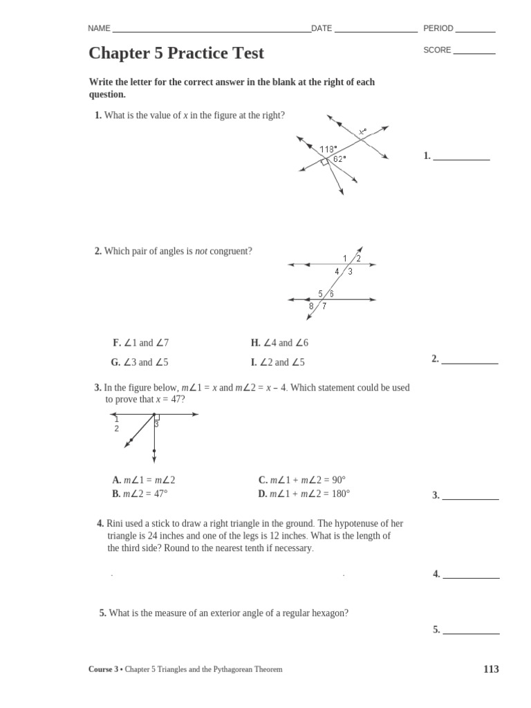 Chapter 5 Practice Test Basic Alg 8 | PDF | Triangle | Mathematics
