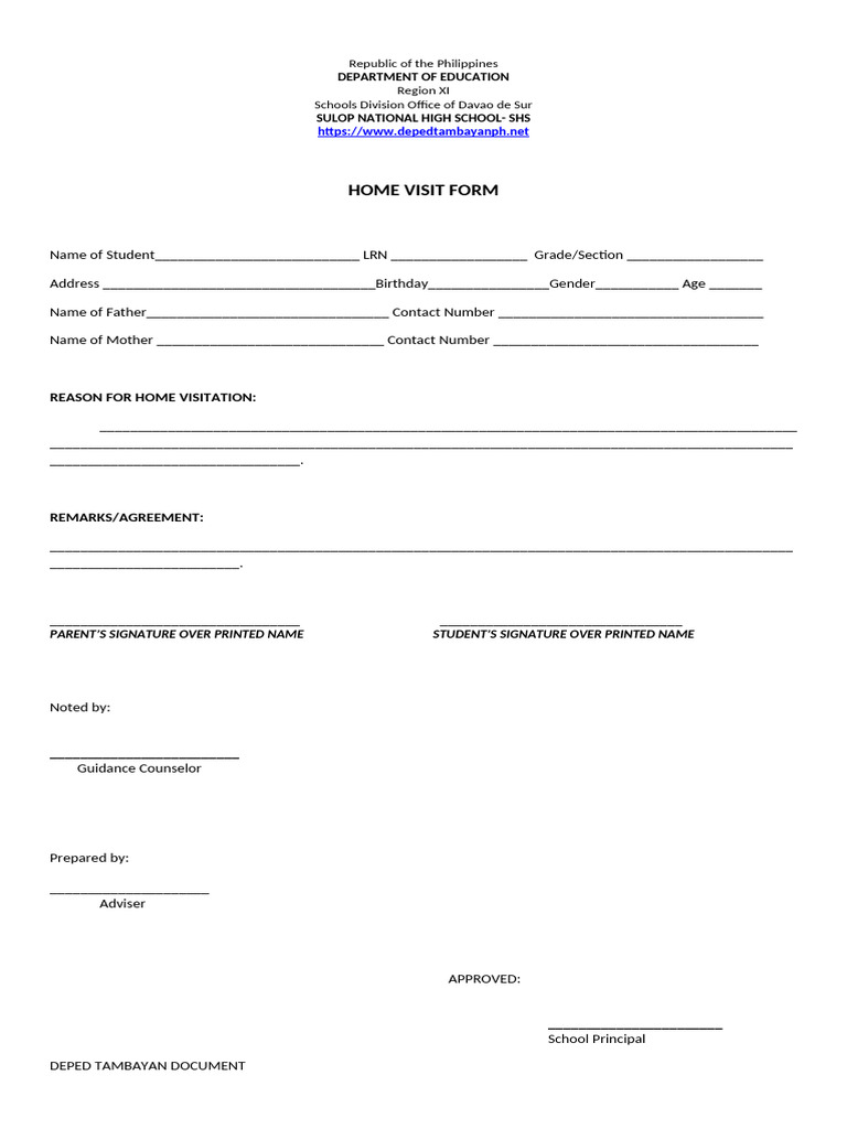 Home Visitation Form for Students | PDF