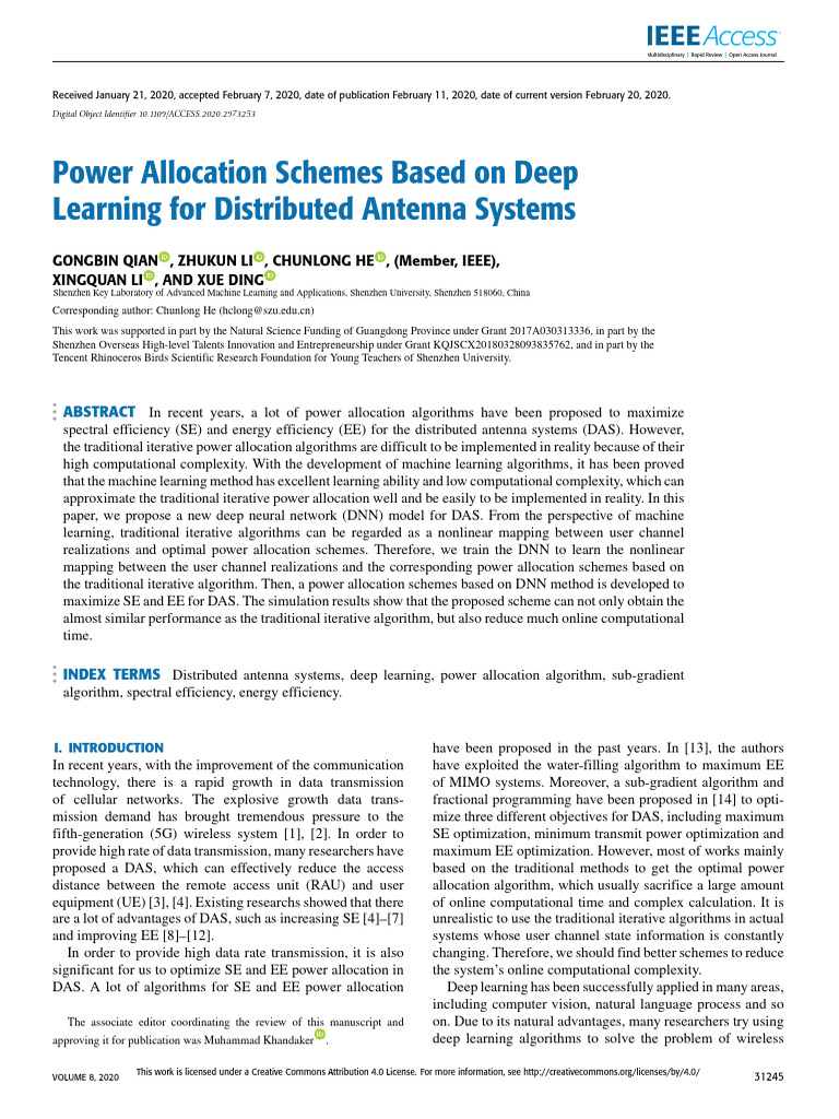 Power Allocation Schemes Based On Deep Learning For Distributed Antenna Systems | PDF | Deep ...