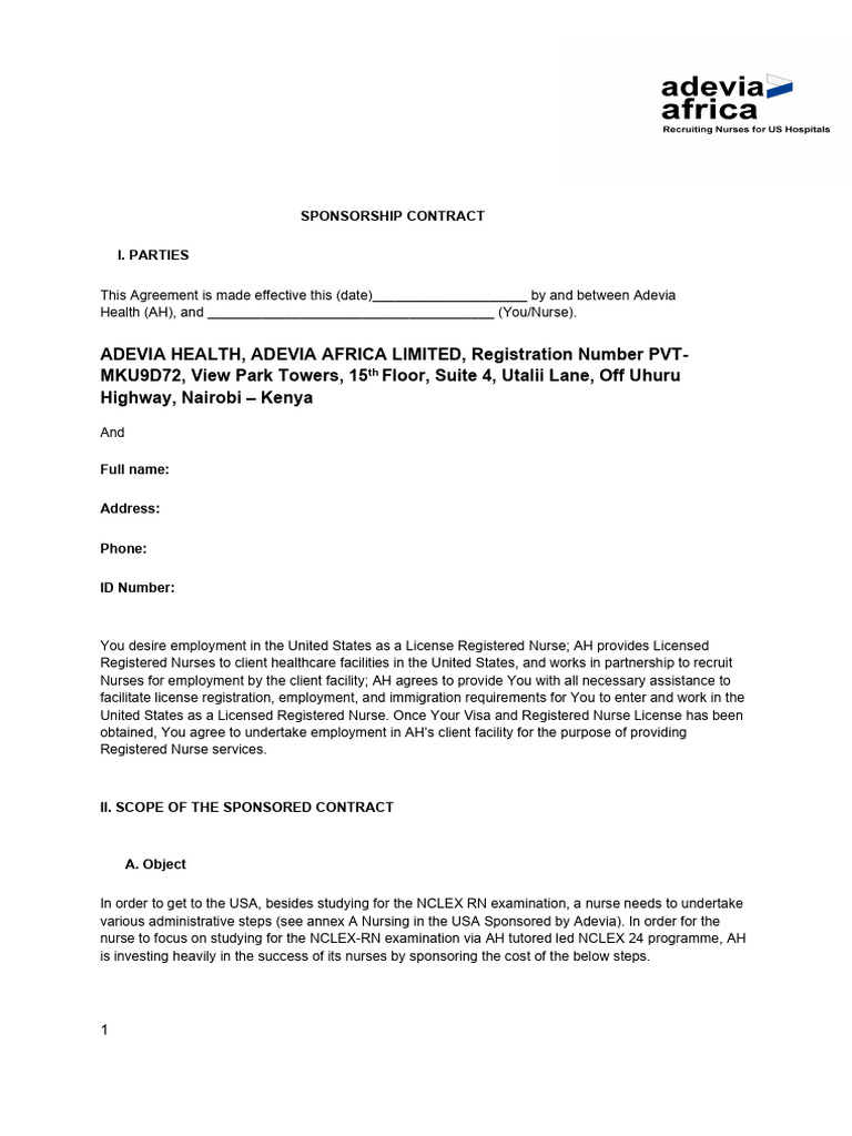 PDF Adevia Sposered Contract | PDF | National Council Licensure ...