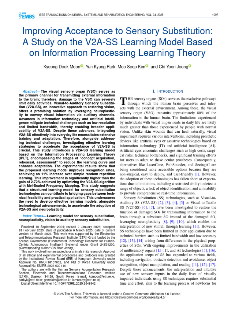 Improving Acceptance To Sensory Substitution A Study On The V2A-SS Learning Model Based On ...