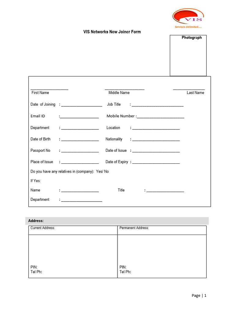 VIS Networks-New Employee Details Form | PDF
