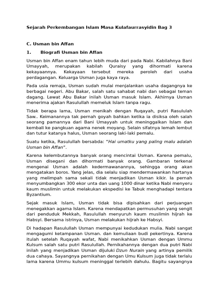 Biografi dan Kepemimpinan Usman bin Affan | PDF