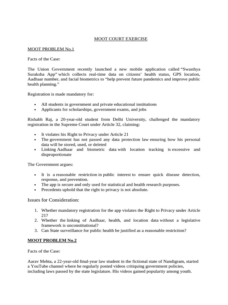 Moot Court Exercise Civil Case | PDF | Right To Privacy | Privacy