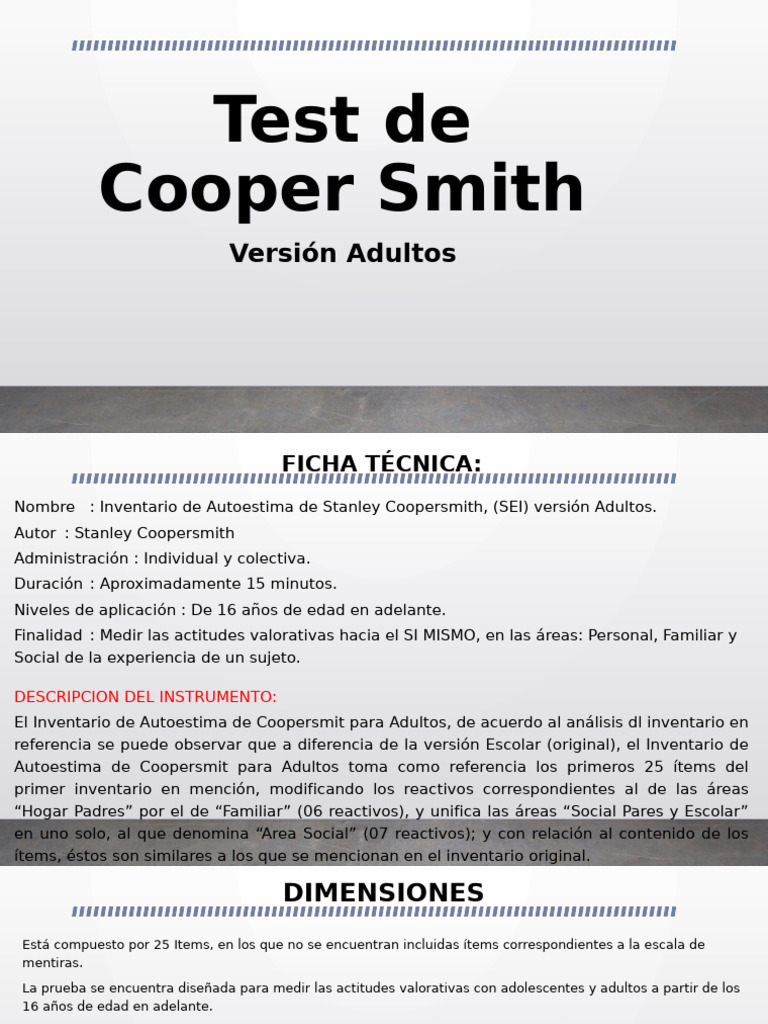 Diapositivas Cooper Smith | PDF | Autoestima | Psicología Social