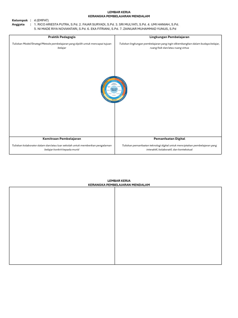 LK - Kerangka Pembelajaran Mendalam - KP4 | PDF