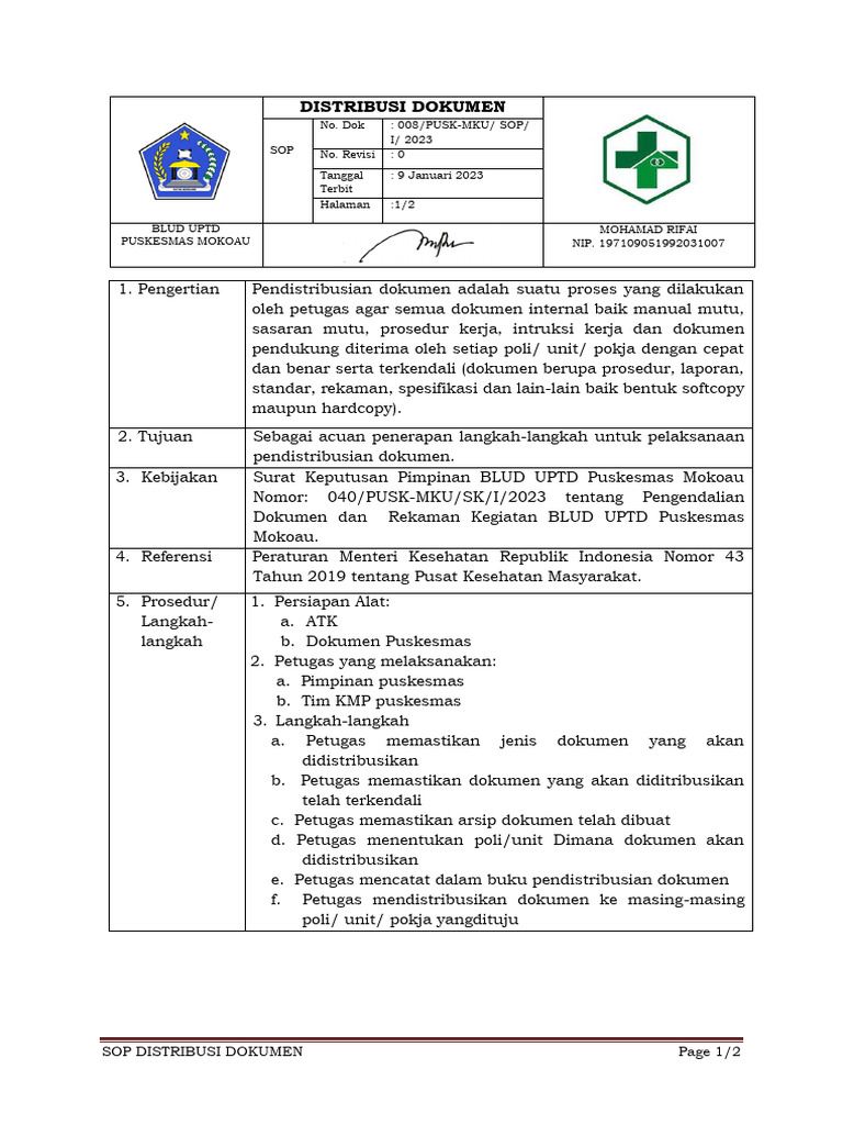 SOP Pendistribusian Dokumen Puskesmas | PDF