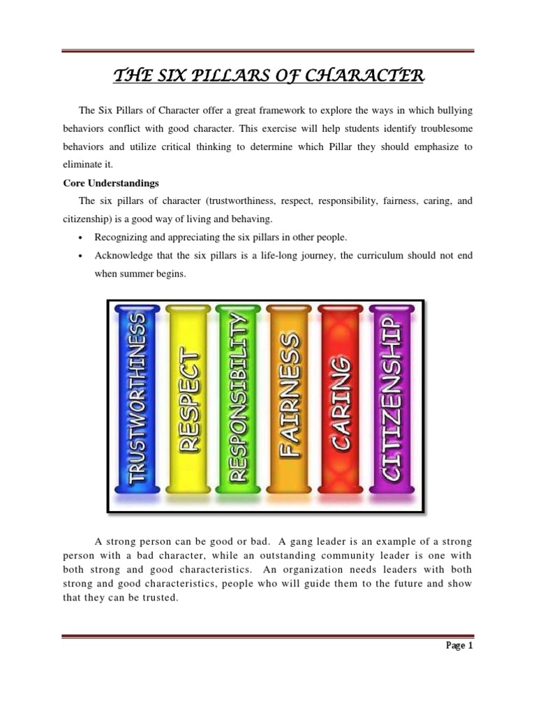 Six Pillars of Character Guide | PDF | Bullying | Trust (Emotion)