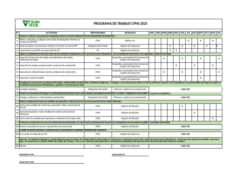 Programa Trabajo Cphs - 2025 | PDF