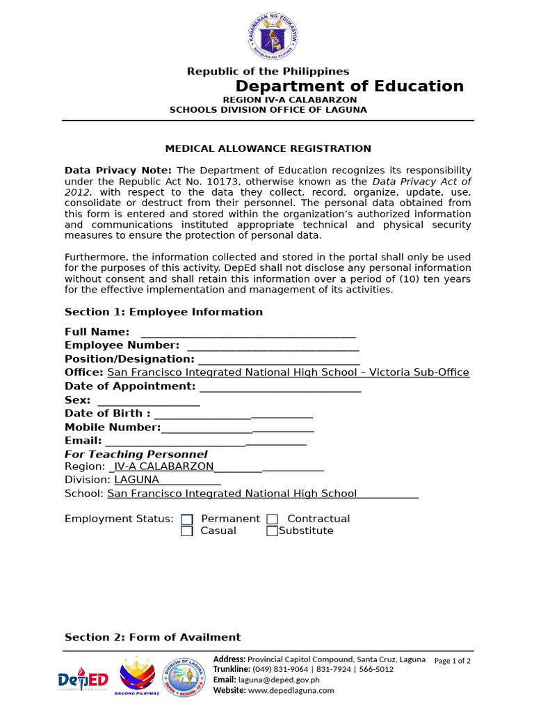 Medical Allowance Registration Form | PDF
