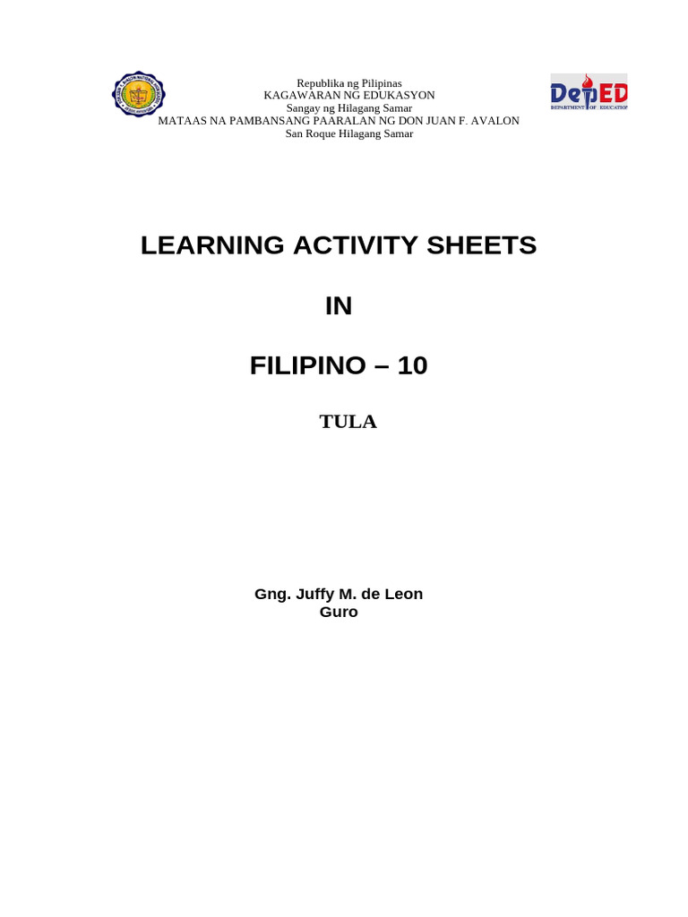 Learning Activity Sheets Module 3 Filipino 10 | PDF