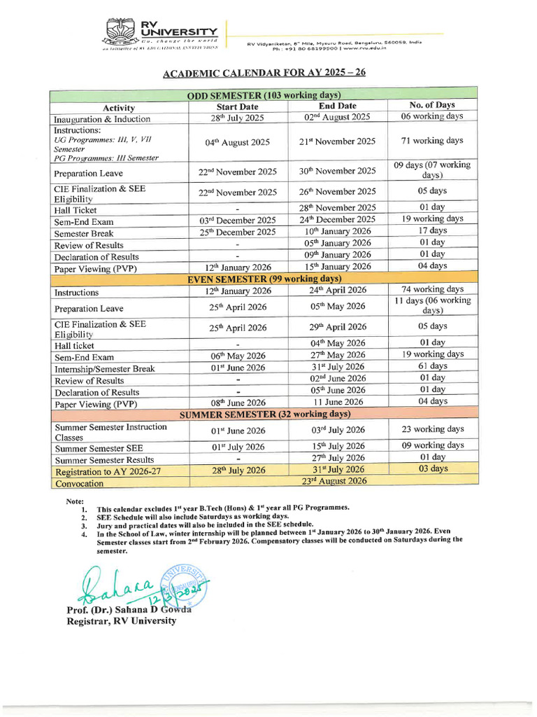 Academic Calendar 25 26 | PDF
