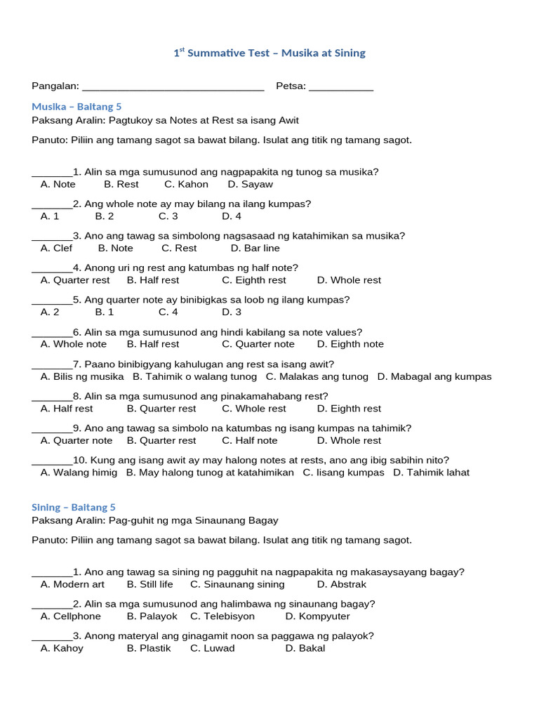 1 - Musika at Sining | PDF