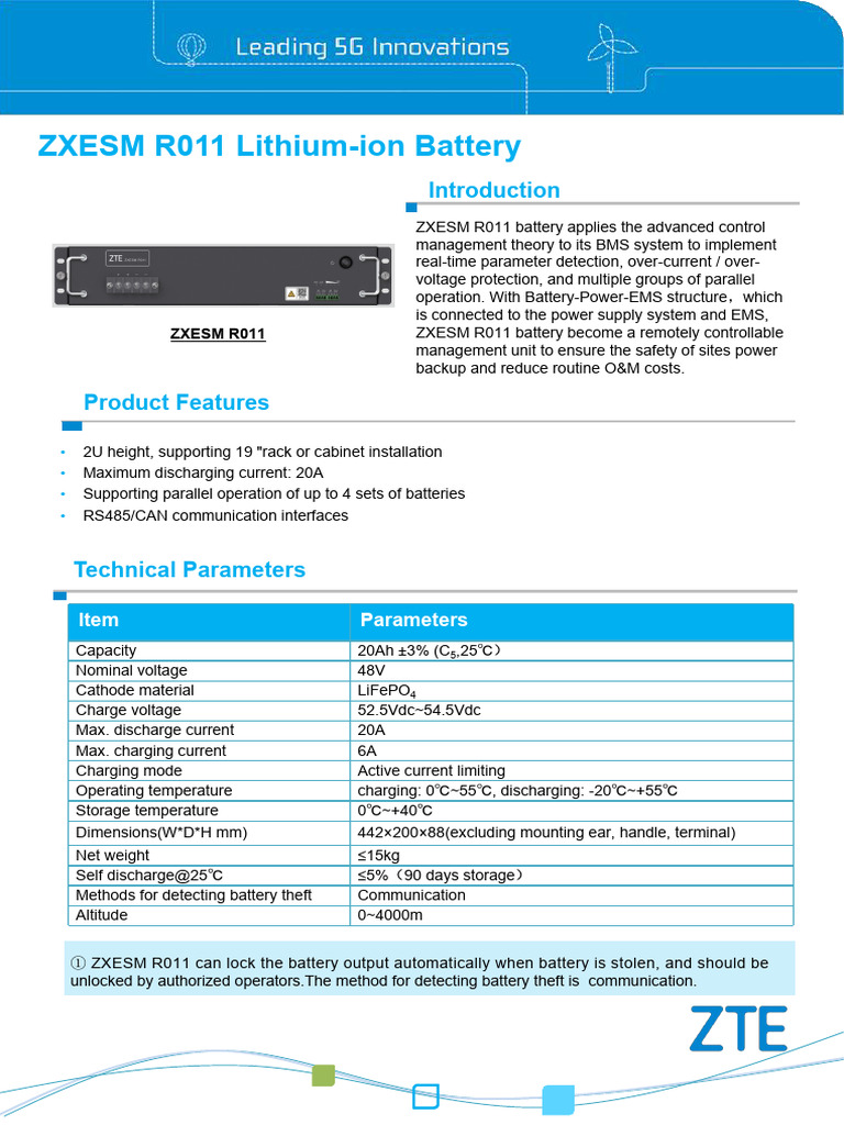 Data Sheet - ZXESM R011 Lithium-Ion Battery Datasheet V2.0 - 202501010 | PDF | Lithium Ion ...