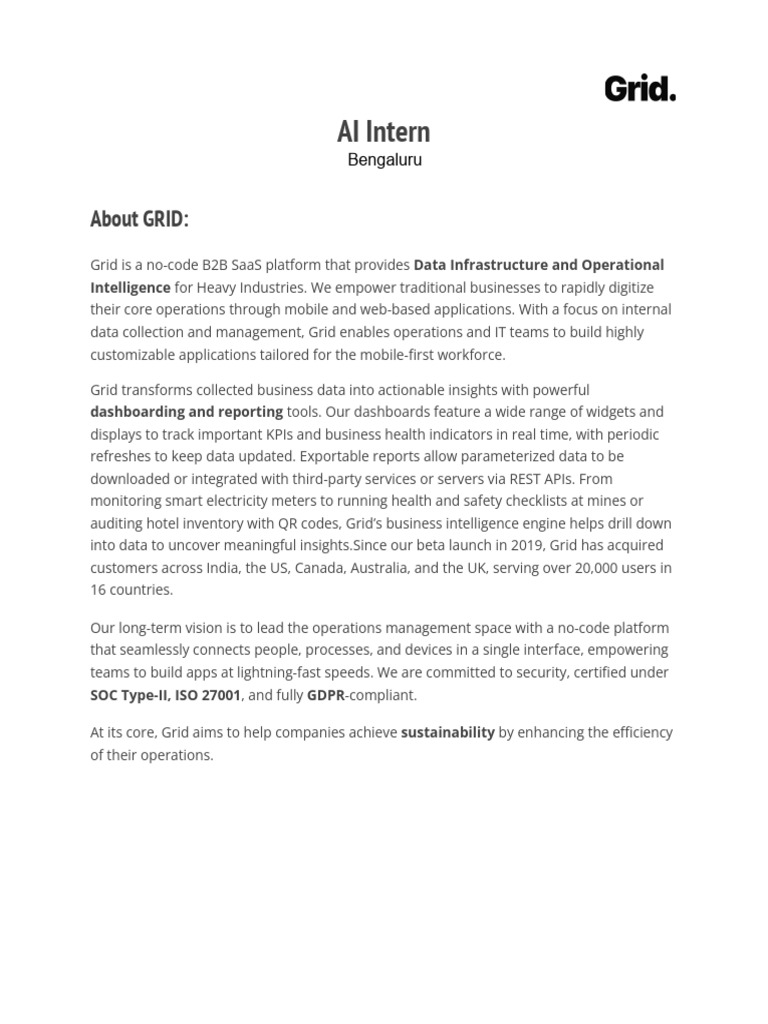 AI Intern Position at GRID, Bengaluru | PDF | Artificial Intelligence ...