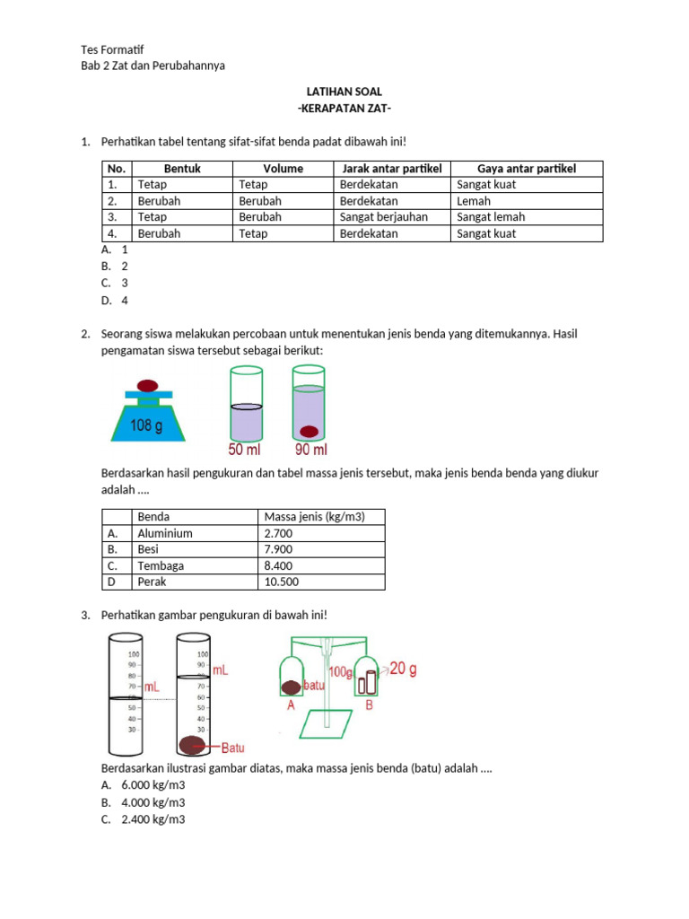 Latihan Soal Kerapatan Zat Kelas 7 | PDF