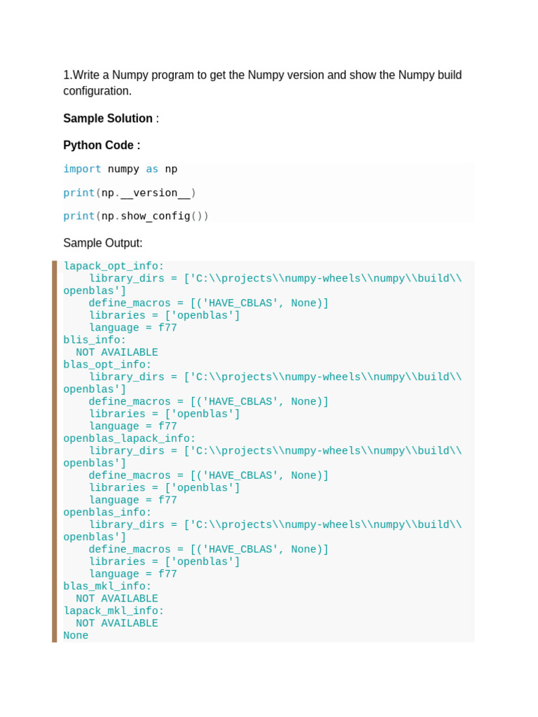 3.1 Basics of Numpy Exercise | PDF | Mathematics | Computer Programming