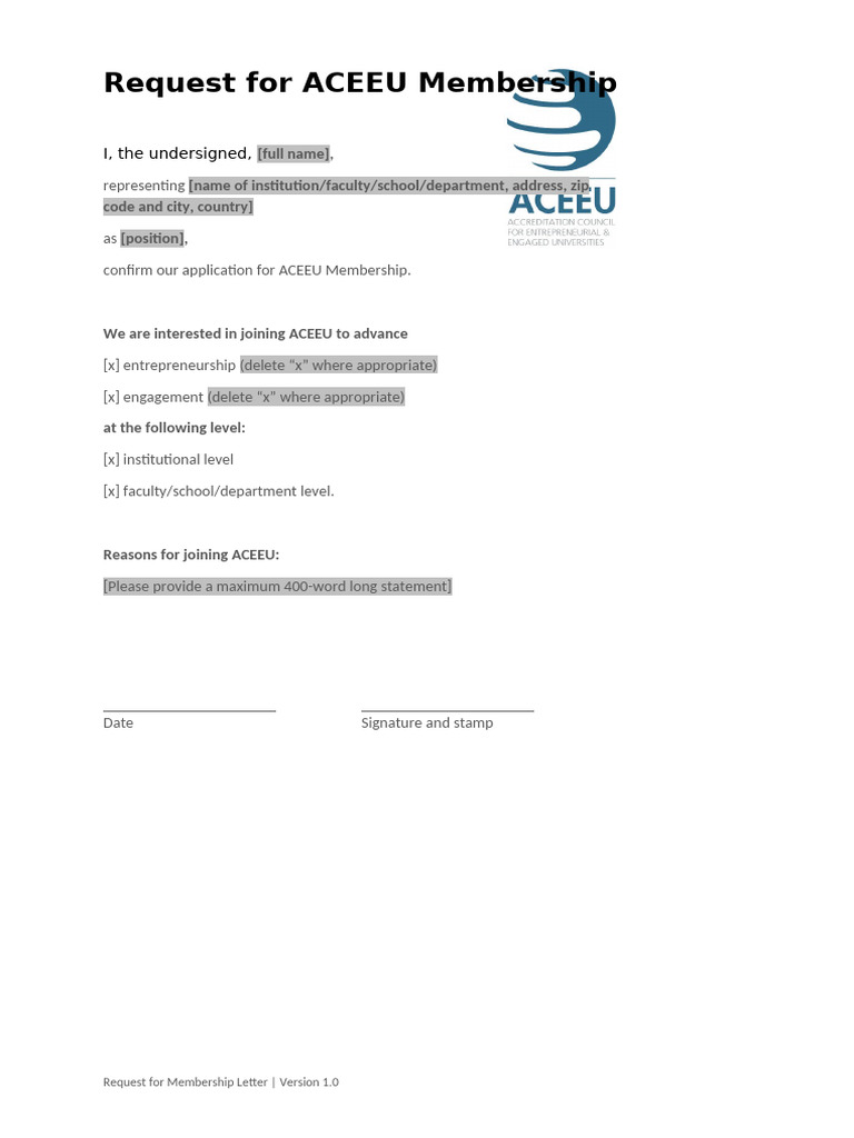 ACEEU Request For Membership Letter v1.0 | PDF