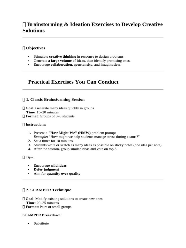 Brainstorming & Ideation Exercises | PDF | Brainstorming | Cognition