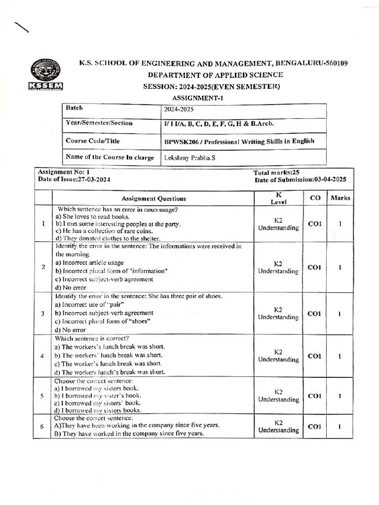 24-25 Even Semester Assignment 1 | PDF