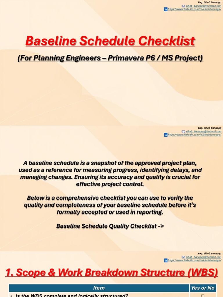 Baseline Schedule Review Checklist | PDF
