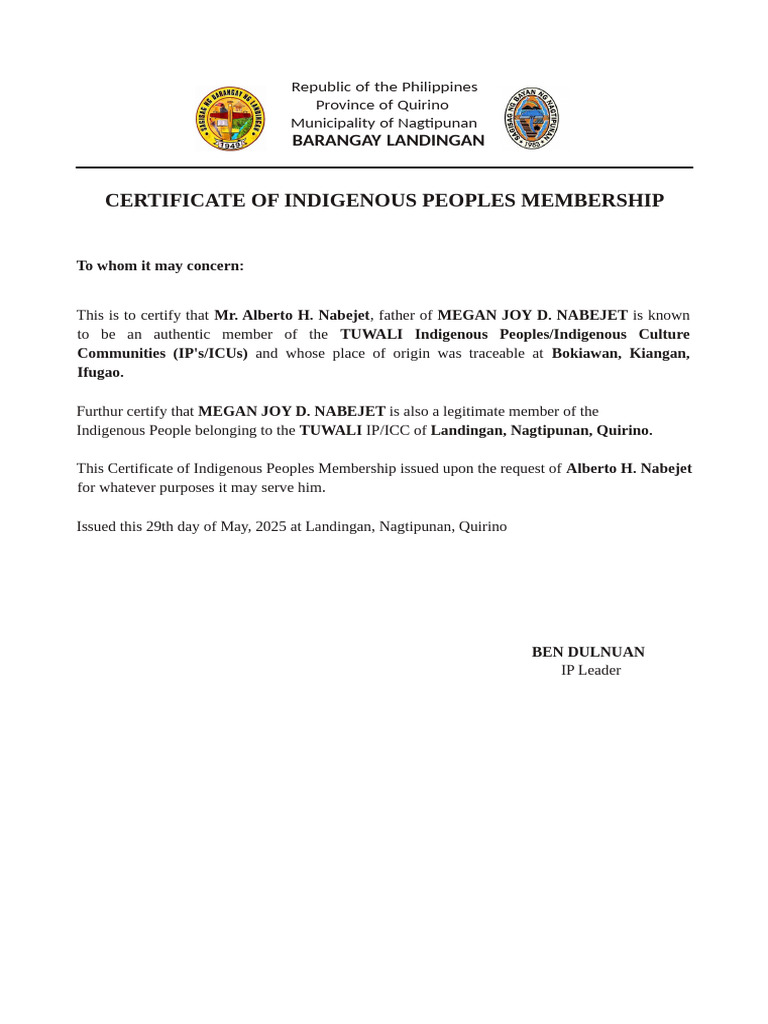 Certificate of Indigenous Peoples Membership - 20250529 - 194529 - 0000 ...