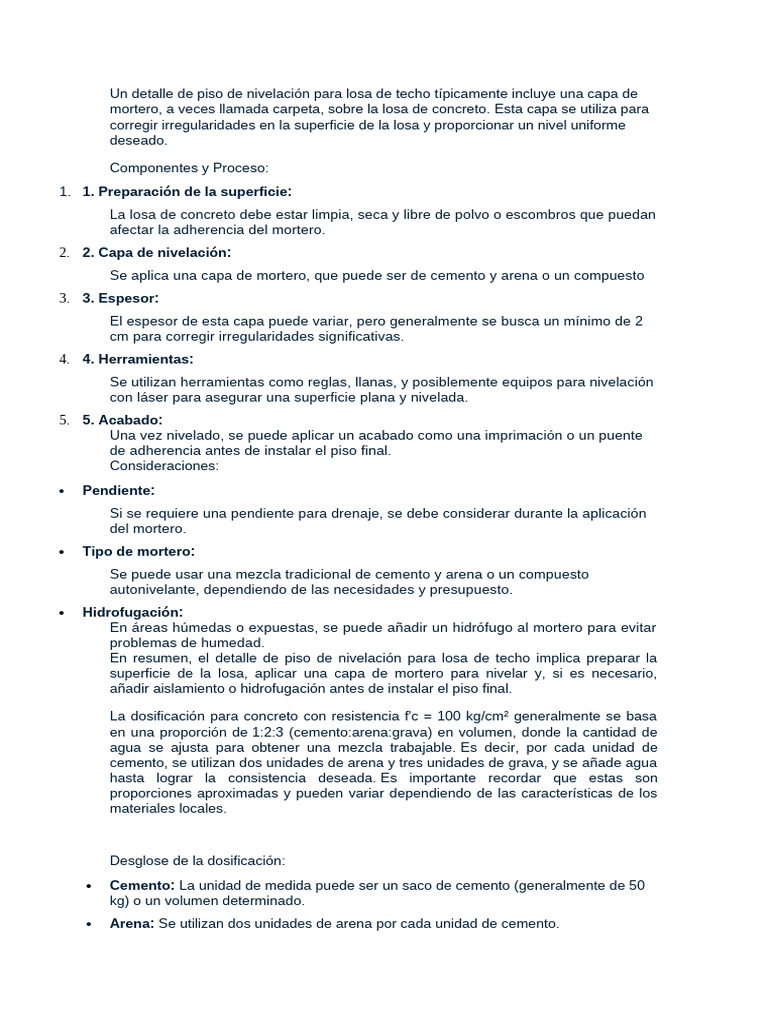 Nivelación de Losa de Techo: Proceso y Dosificación | PDF | Cemento ...