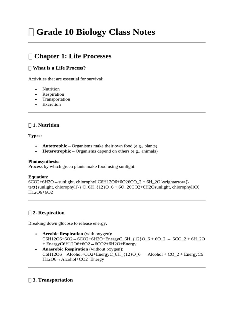 ? Grade 10 Biology Class Notes | PDF | Reproduction | Biology