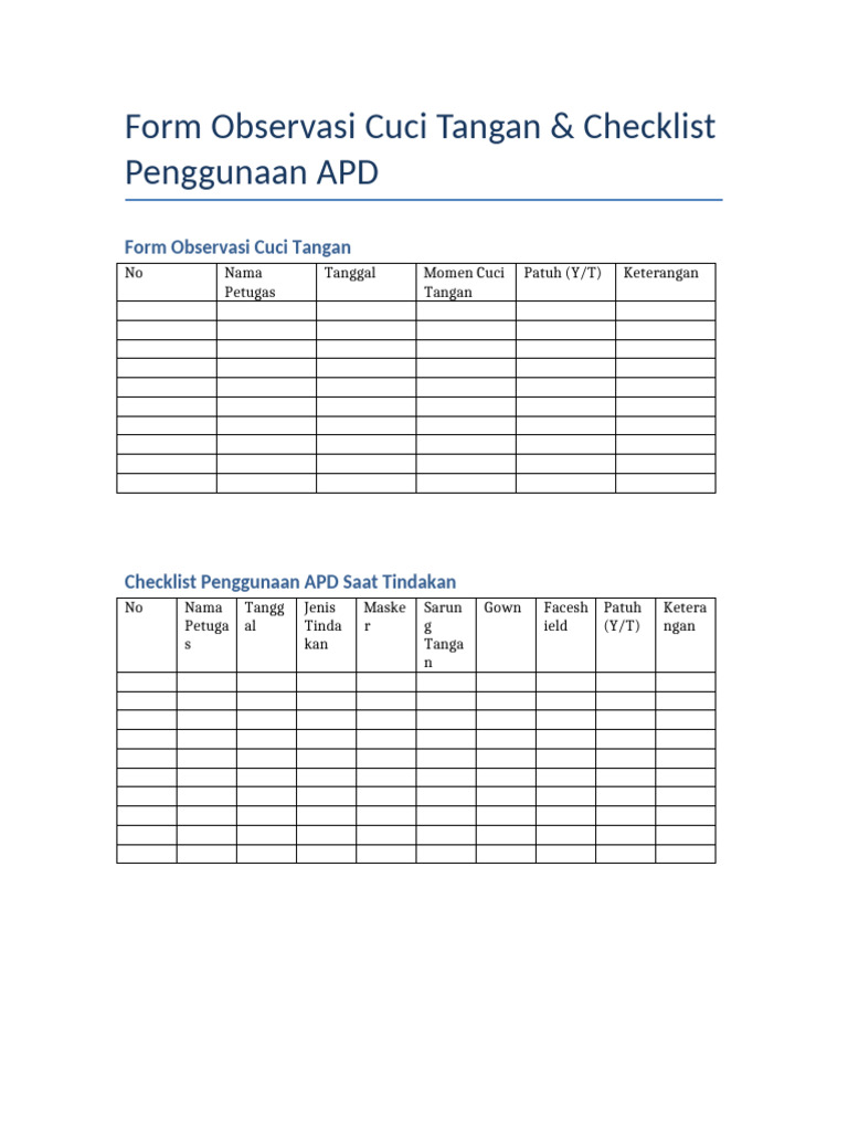 Form Observasi Cuci Tangan Dan Checklist APD | PDF