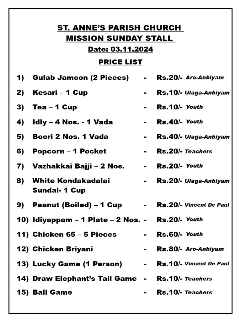 Mission Sunday Stall | PDF