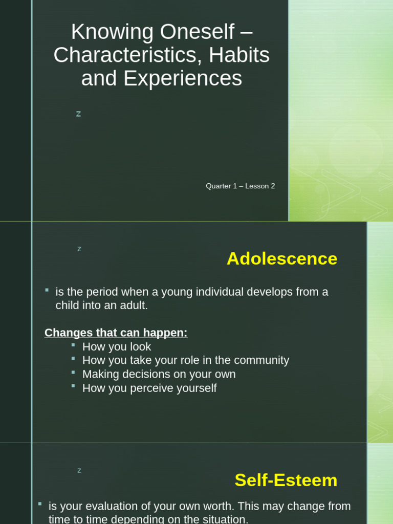 Q1 MOD 2 Knowing Oneself Characteristics Habits and Experiences | PDF ...