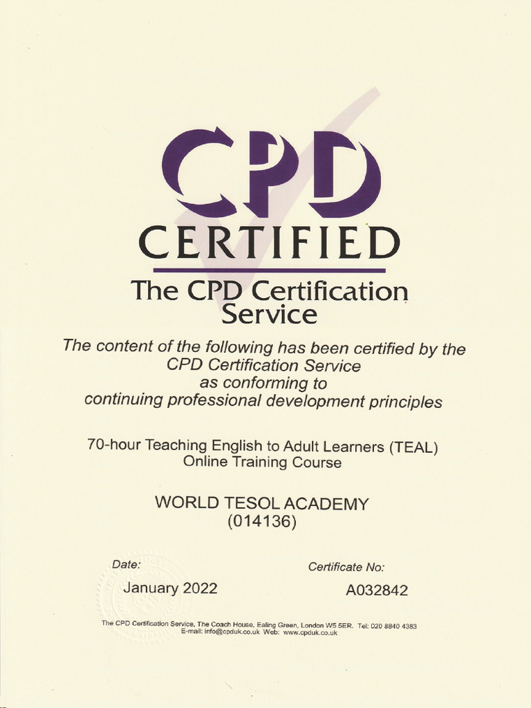 CPD TEAL Accreditation Certificate | PDF
